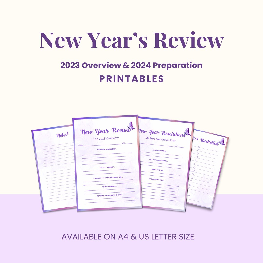 New Year Review Printable Purple 2023 New Year Resolution Worksheet ...
