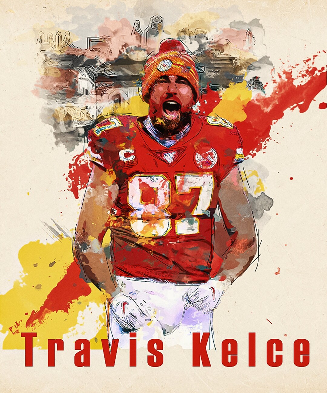 Travis Kelce, Poster, Wall Art Printable, Kansas City Chiefs, Digital ...