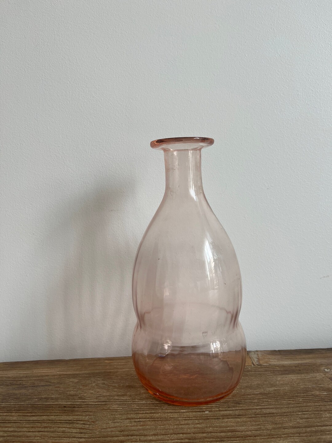 Vintage 1990s Boho Pink Glass Flower Vase, Water Bottle, Carafe, Jug ...