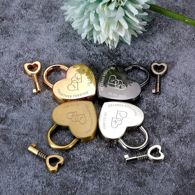 Customized Initials Padlock Key Valentine's Day Love Lock Personalized ...