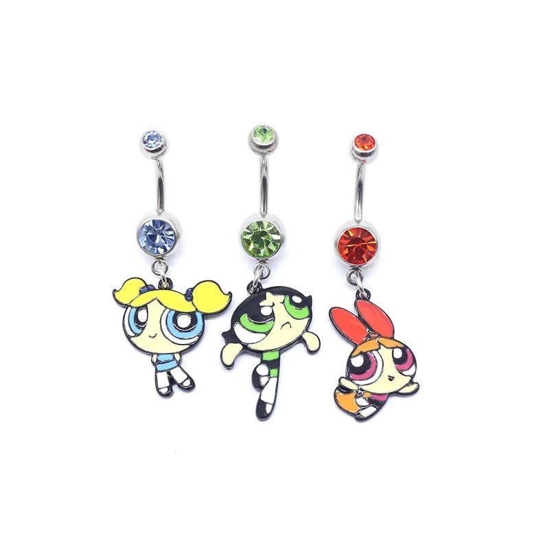 Powerpuff Girls Dangle Belly Piercings, Belly Button Jewelry, Navel ...