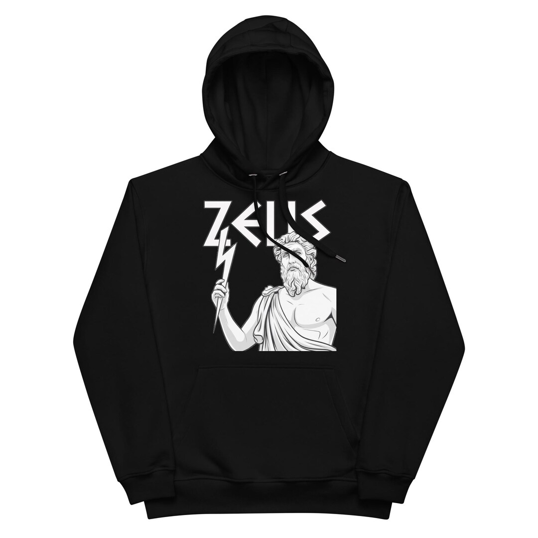 Zeus God of Thunder, Premium Eco Hoodie Greek Mythology Tee, Powerful ...
