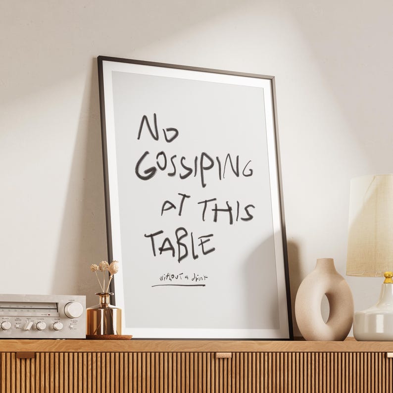 No Gossiping at Table Hand Drawn Kitchen Wall Art Funny Dining Room ...