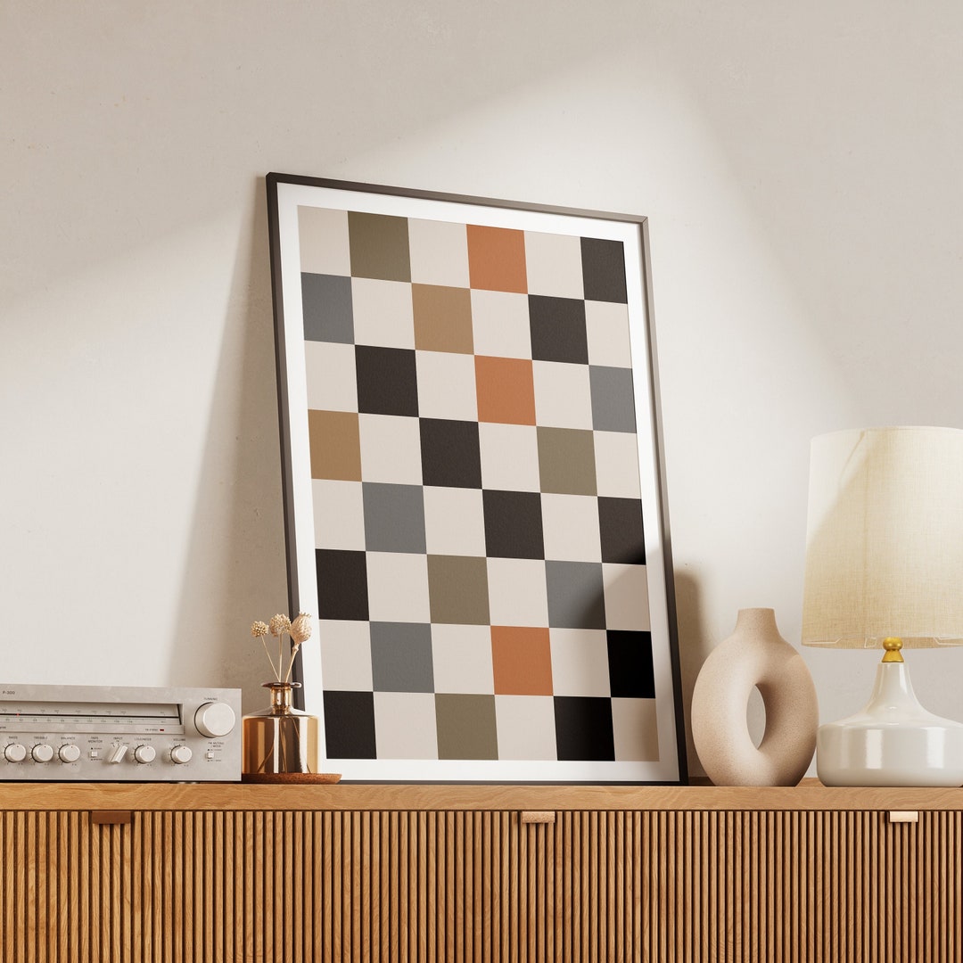 Neutral Checkered Wall Art Black and Beige Print, Minimalistic ...