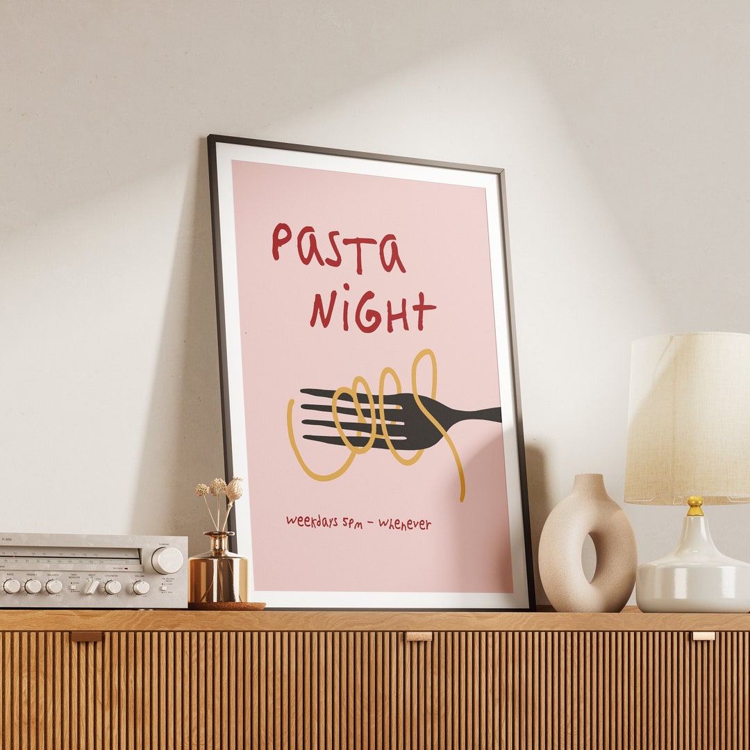 Pasta Night Poster Retro Pasta Wall Art, Italian Food Art Print, Pasta ...