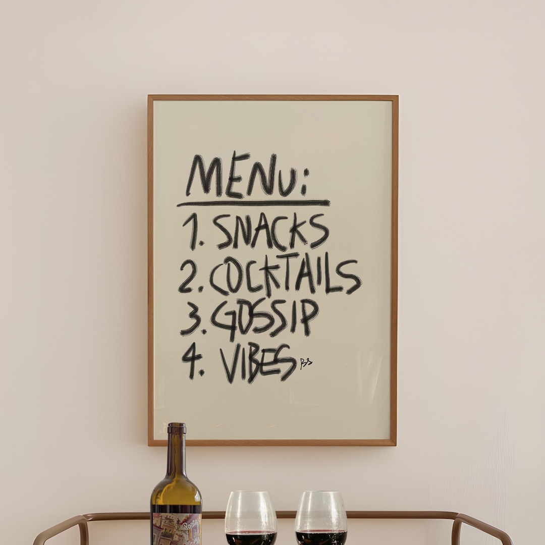 Menu Print | Funny Bar Cart Signs Hand Drawn House Rules Print for ...