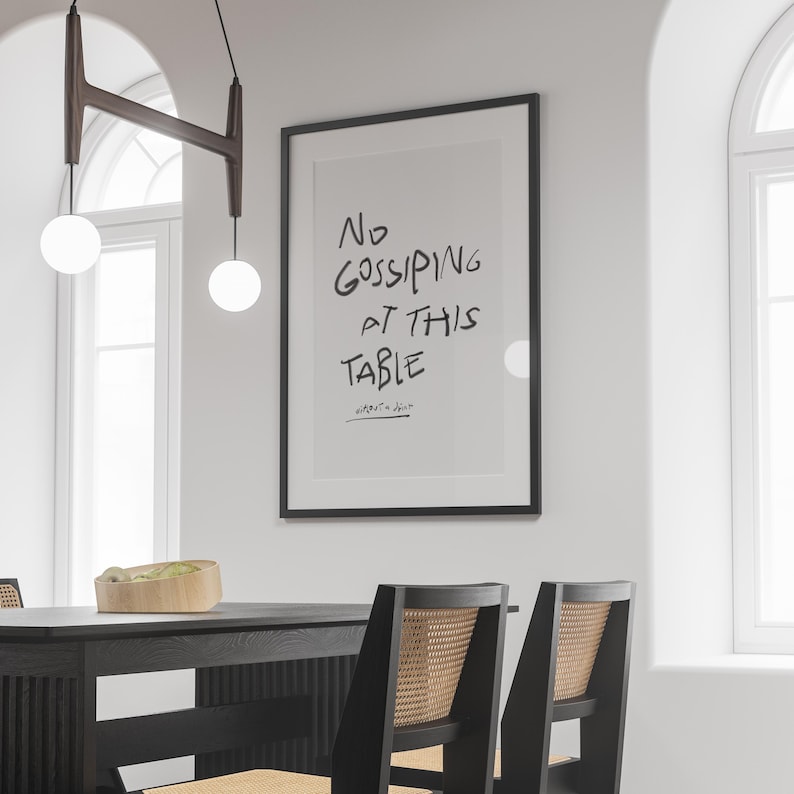 No Gossiping at Table Hand Drawn Kitchen Wall Art Funny Dining Room ...