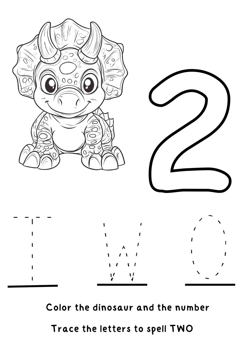 Dinosaur Number Coloring Pages | 1-10 Count and Learn | Trace & Color ...