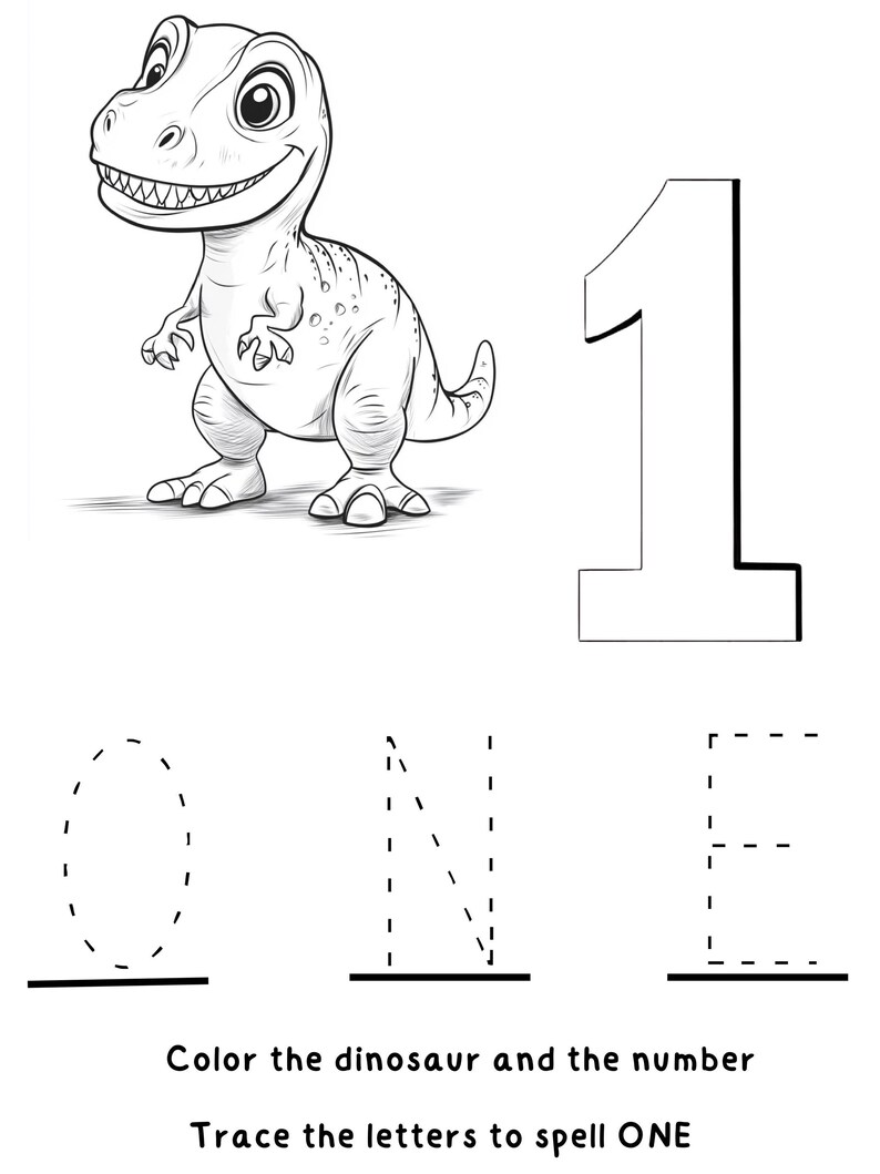 Dinosaur Number Coloring Pages | 1-10 Count and Learn | Trace & Color ...