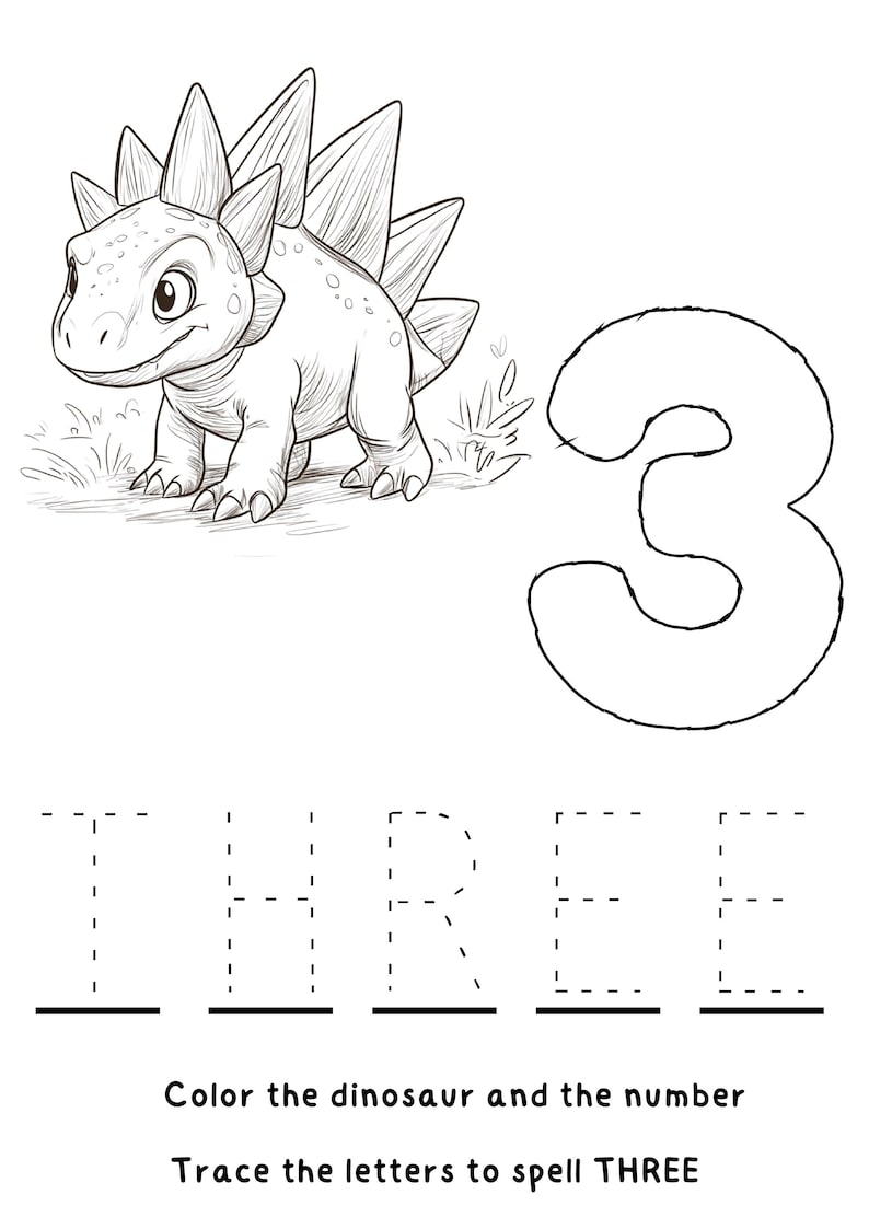Dinosaur Number Coloring Pages | 1-10 Count and Learn | Trace & Color ...