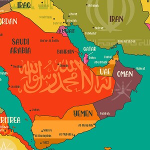 Middle Eastern/near Eastern Countries and Major Cities Map Giclée Print ...