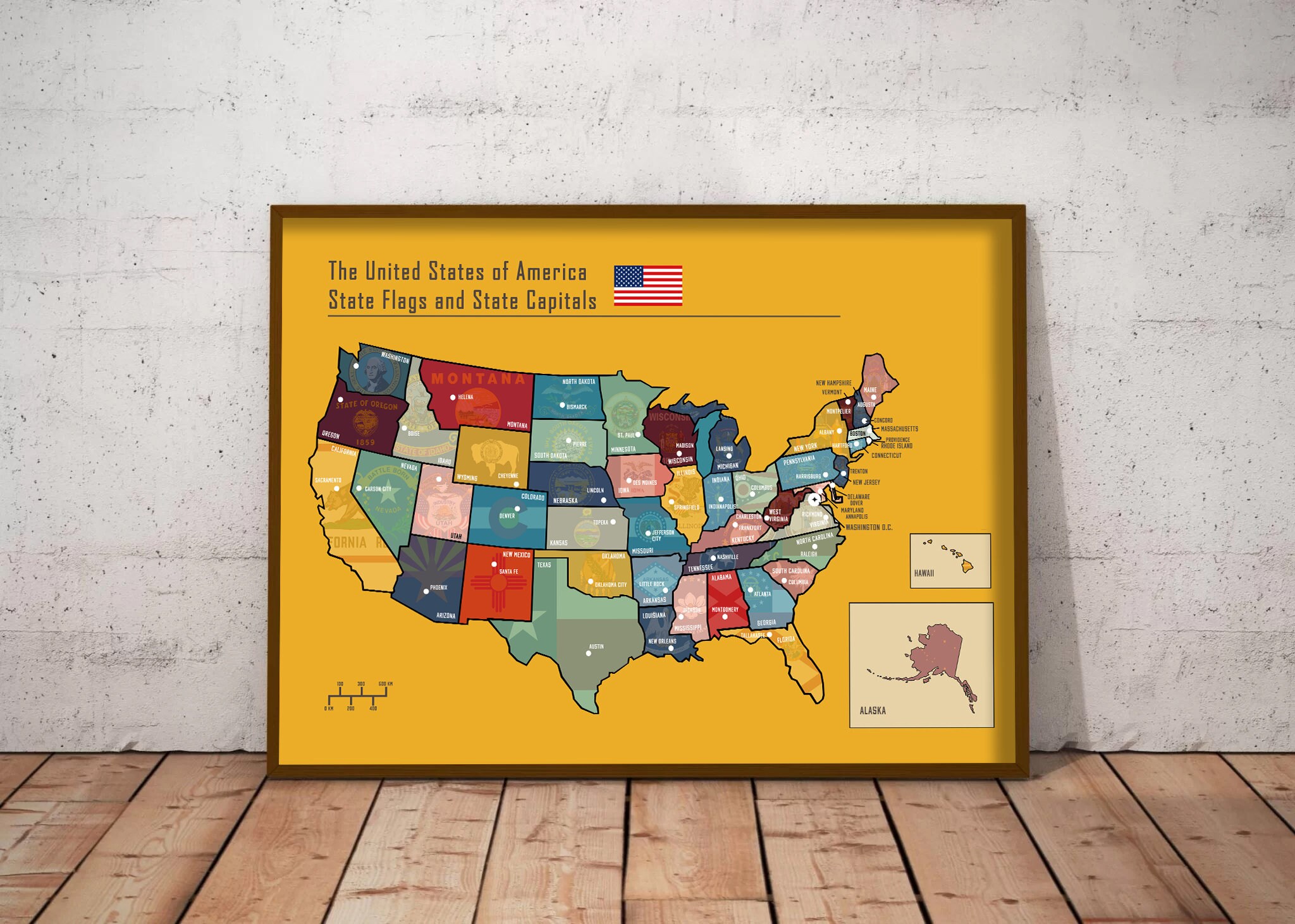 USA Map With State Flags Design and State Capitals Limited Edition ...