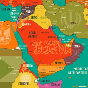 Middle Eastern/near Eastern Countries and Major Cities Map- Giclée ...