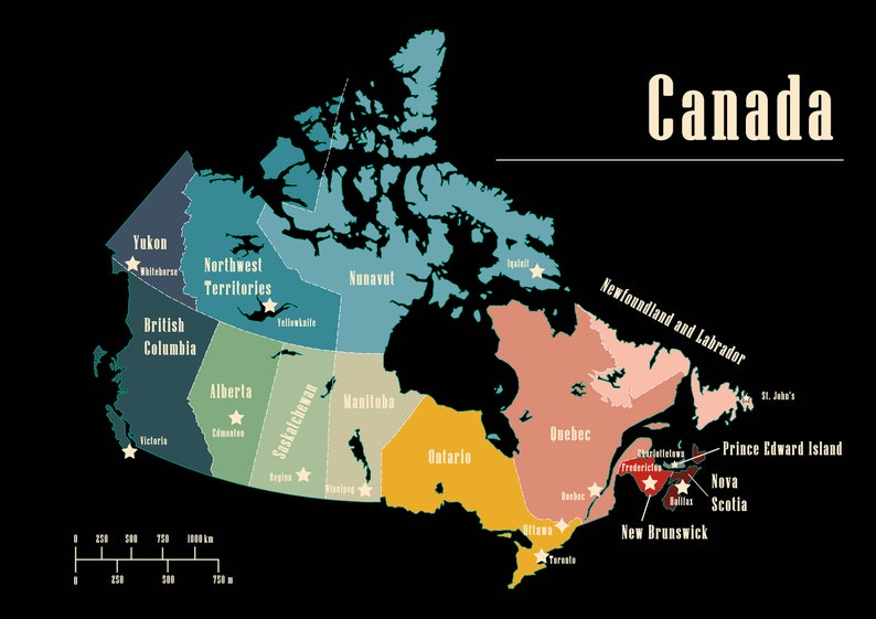 Canada Provinces/flag Map - Giclée Print, Various Sizes and Versions ...