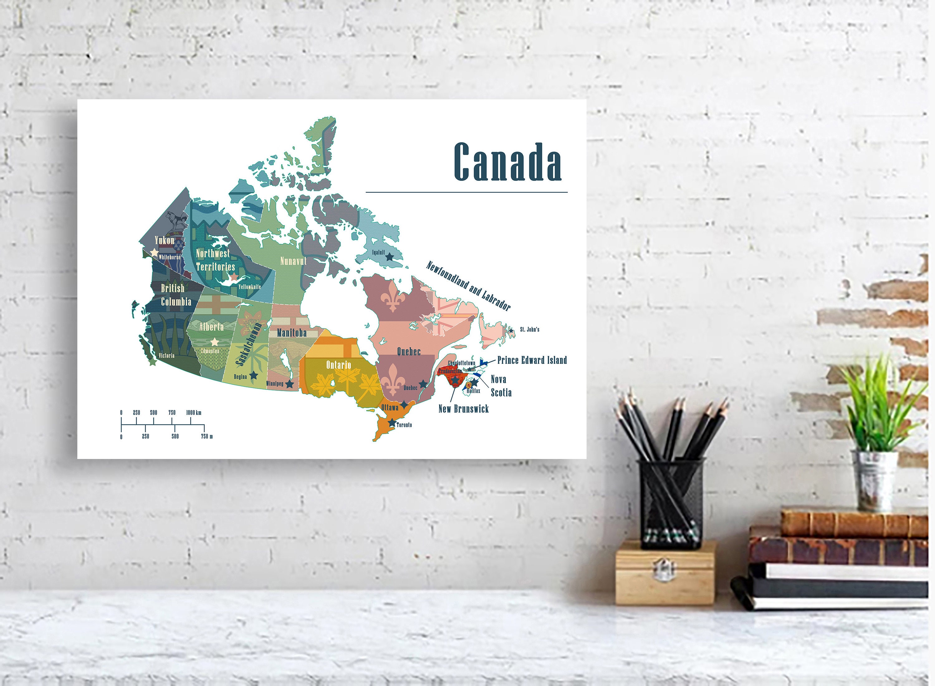 Canada Provinces/flag Map - Limited Edition Giclée Print, Various Sizes ...
