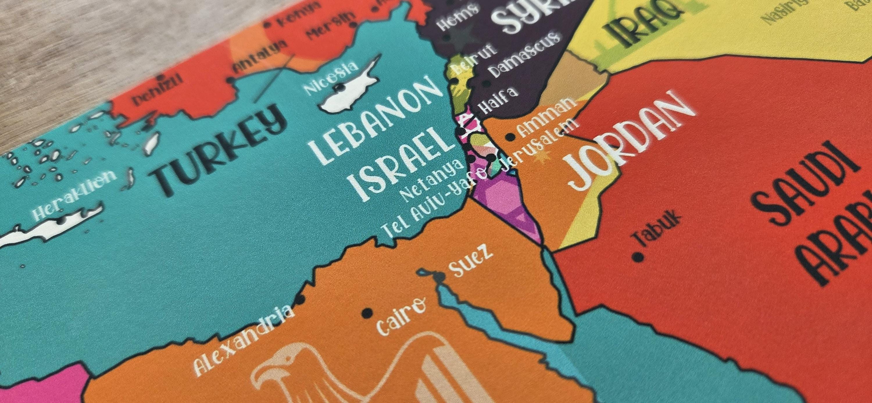 Middle Eastern/near Eastern Countries and Major Cities Map- Giclée ...