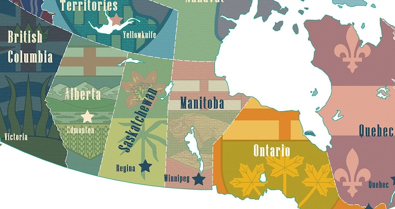 Canada Provinces/flag Map - Giclée Print, Various Sizes and Versions ...