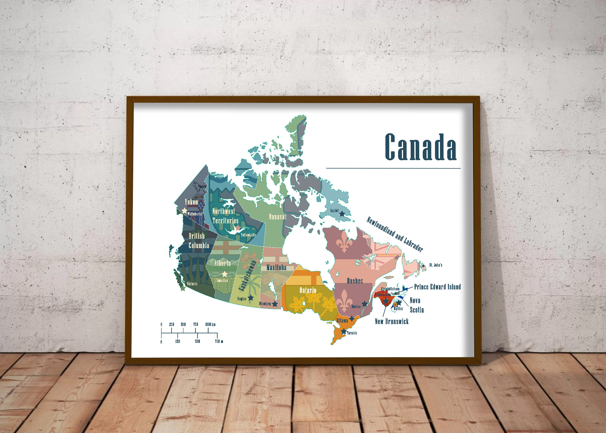 Canada Provinces/flag Map - Limited Edition Giclée Print, Various Sizes ...