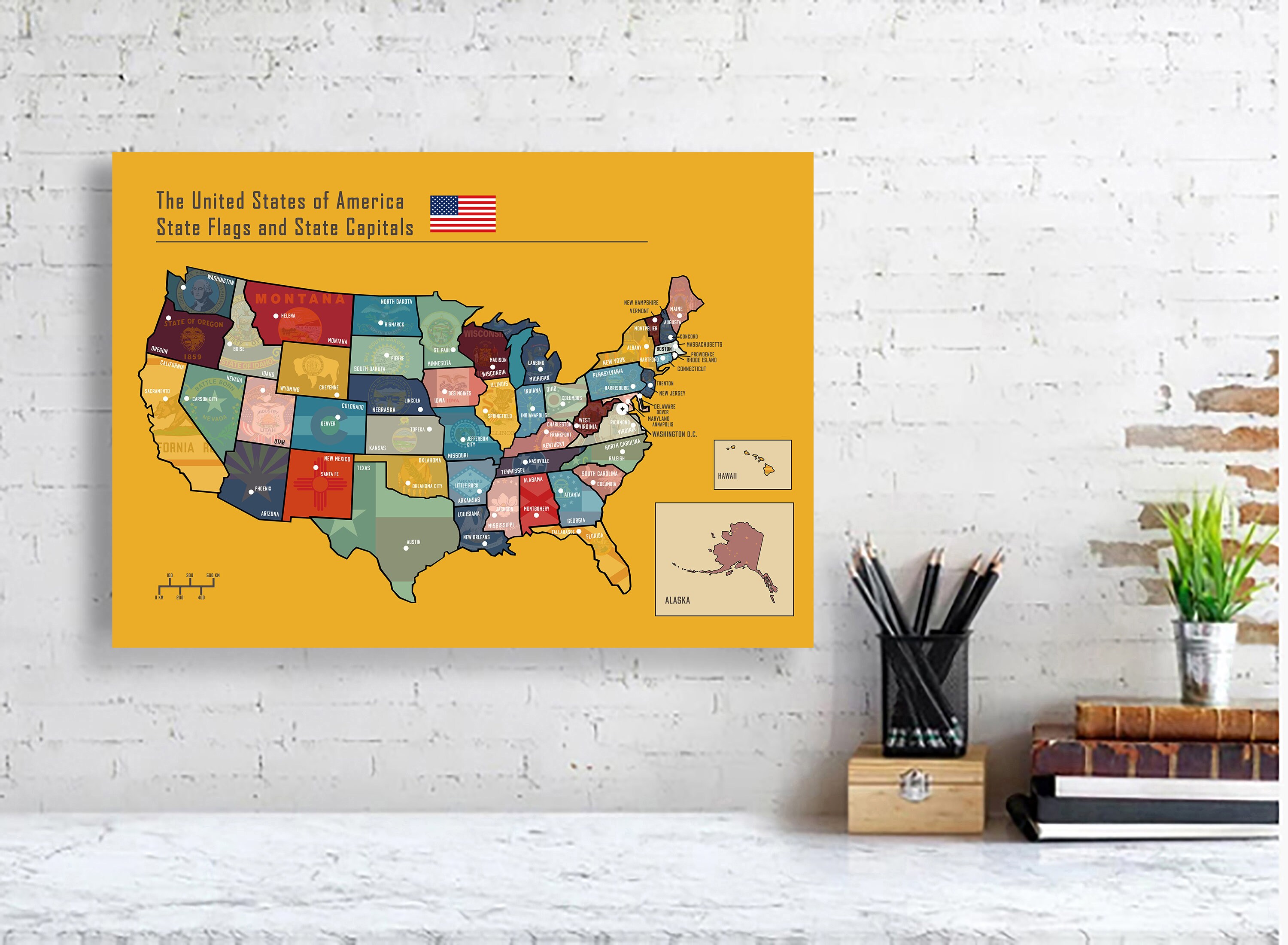 USA Map With State Flags Design and State Capitals Limited Edition ...