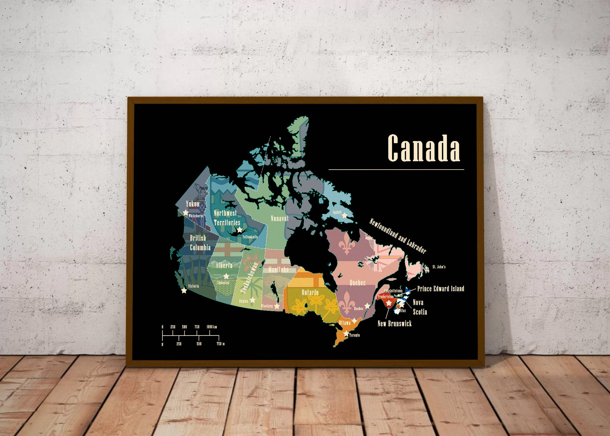 Canada Provinces/flag Map - Limited Edition Giclée Print, Various Sizes ...