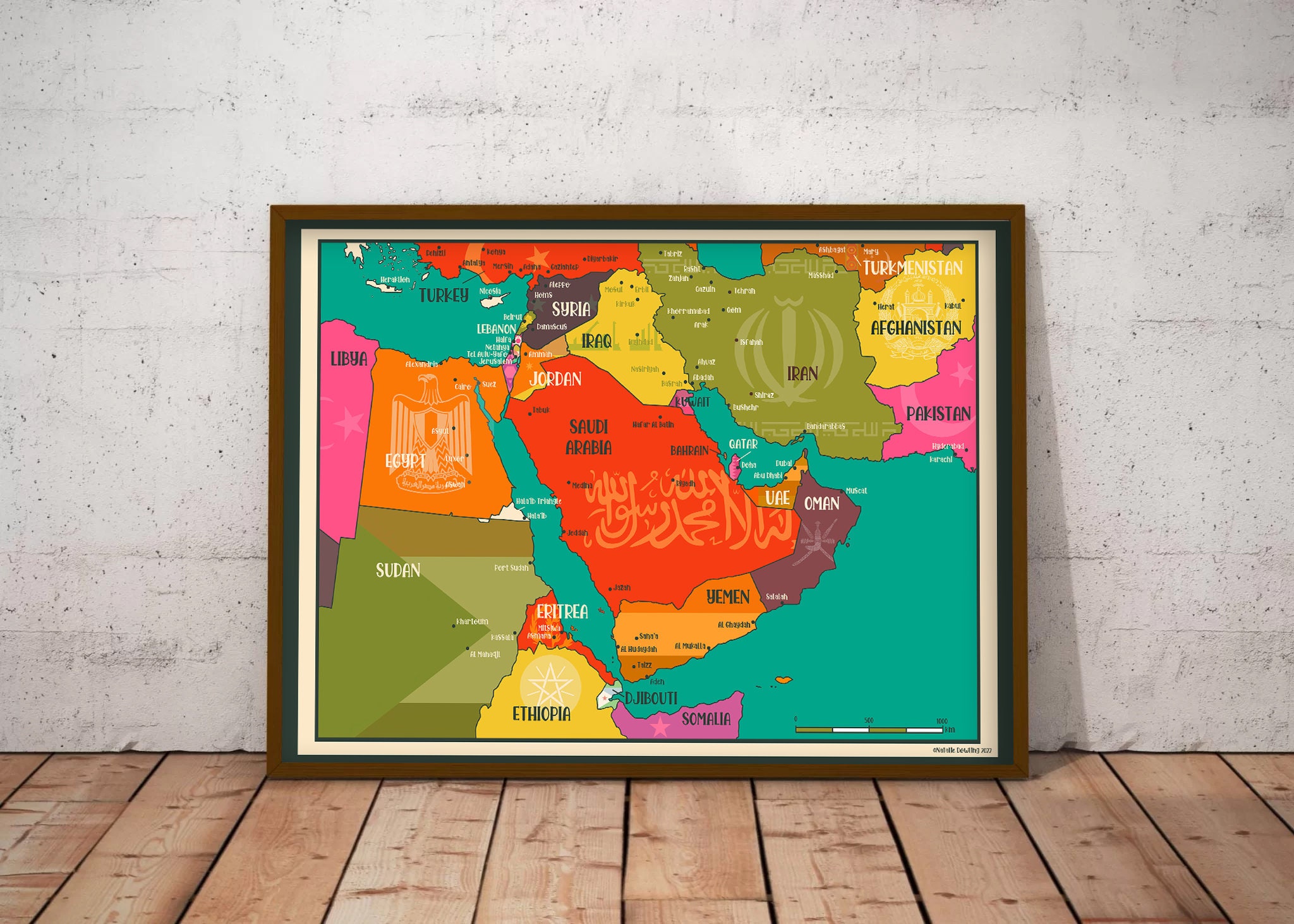 Middle Eastern/near Eastern Countries and Major Cities Map Giclée Print ...