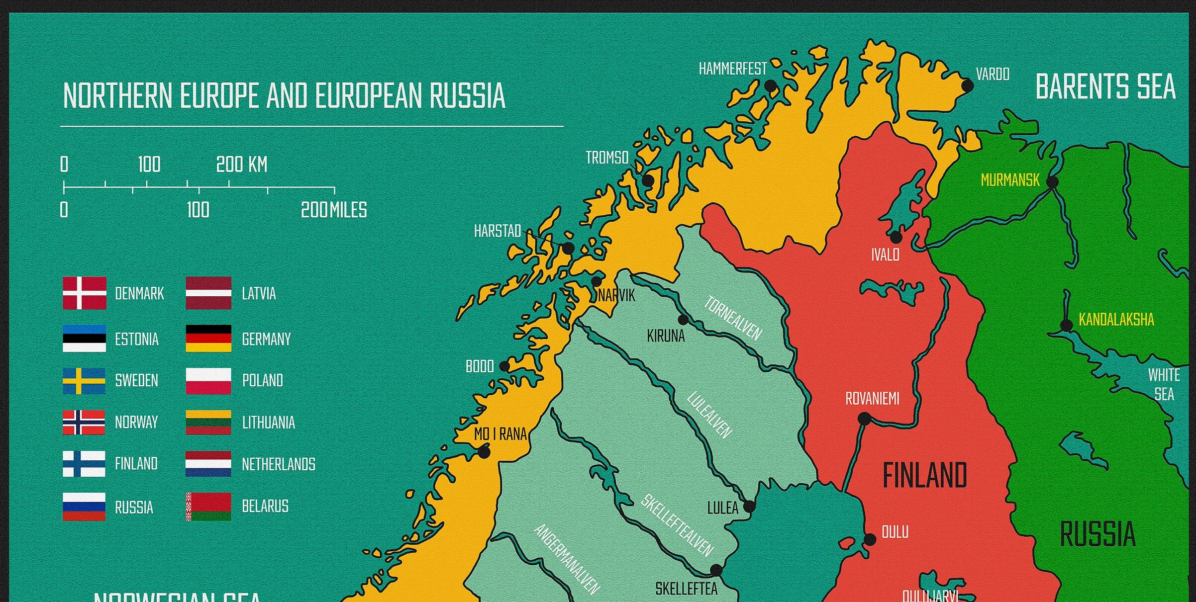 Northern Europe and European Russia Map - Limited Edition Giclée Print ...
