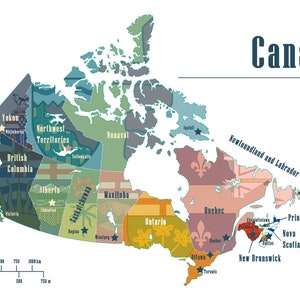 Canada Provinces/flag Map - Giclée Print, Various Sizes and Versions ...