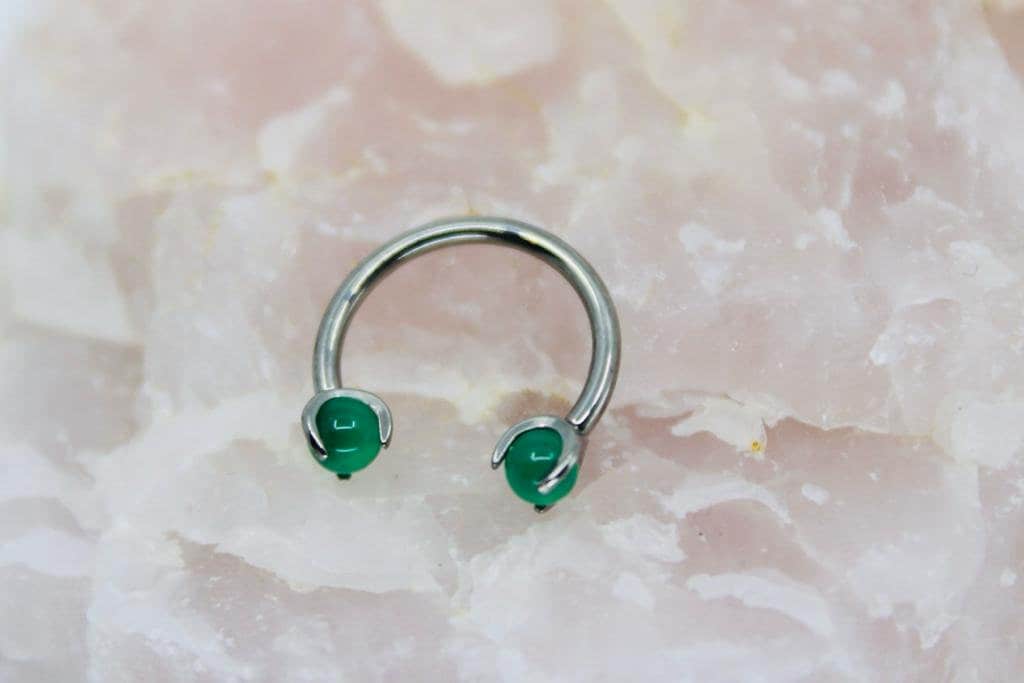 Implant Grade Titanium Natural Stone Jade Green Horseshoe Hoop Ring ...