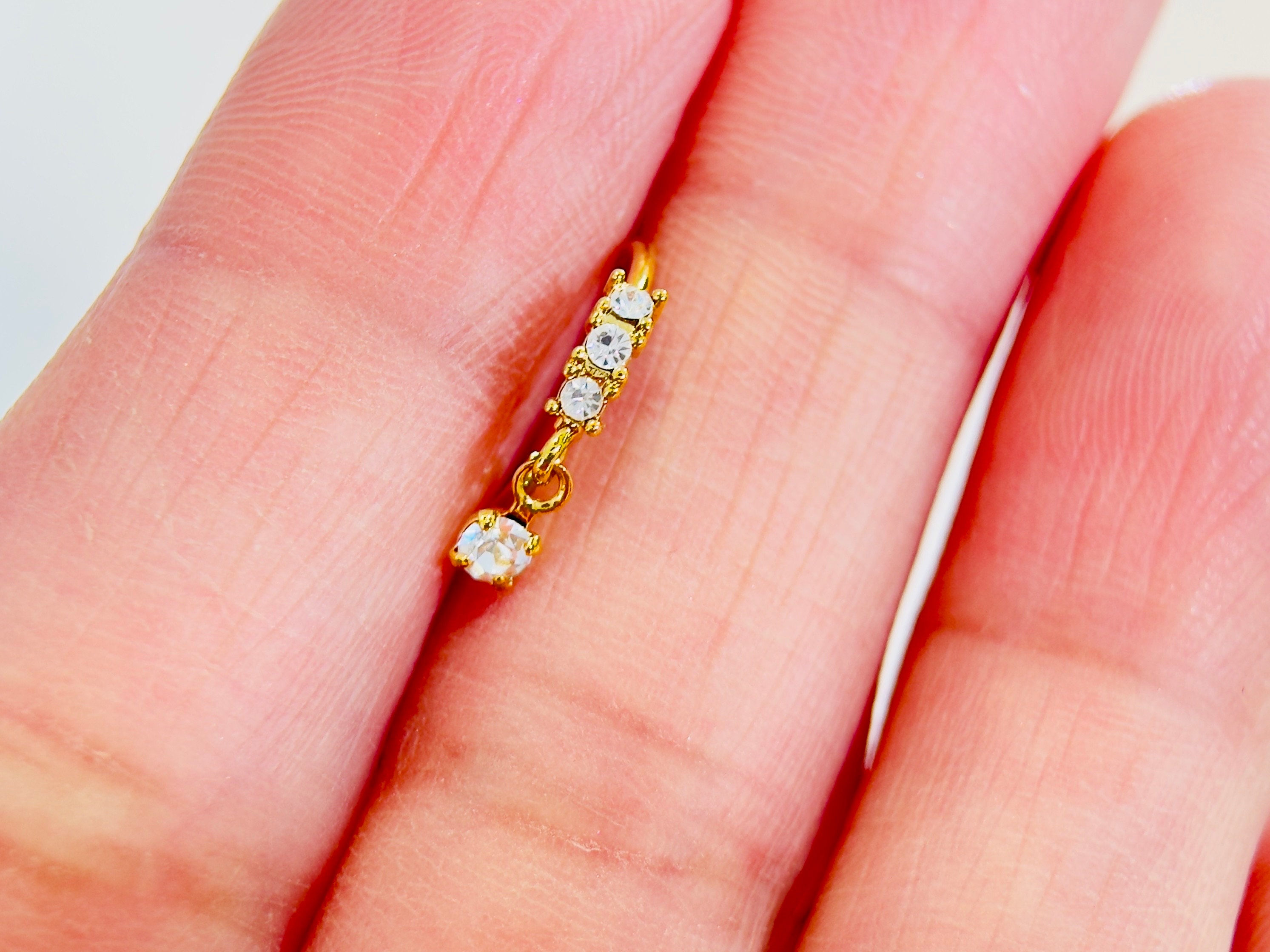 20g Gold CZ Dangling Nose Ring. Bendable Sparkling Gem Nose Ring Hoop ...