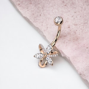14G Rose Gold Flower Petal Belly Button Ring. Cute Marquise Petals ...