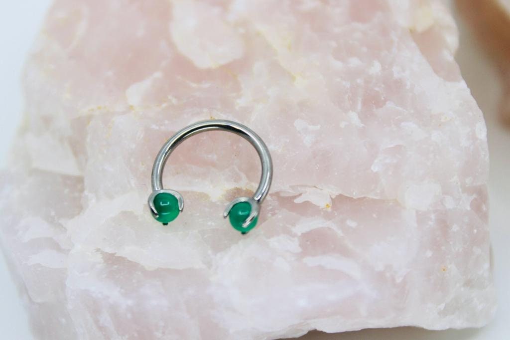Implant Grade Titanium Natural Stone Jade Green Horseshoe Hoop Ring ...