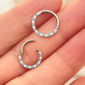 Implant Grade Titanium Silver Blue Gem Septum Clicker, Front Gem Nose ...