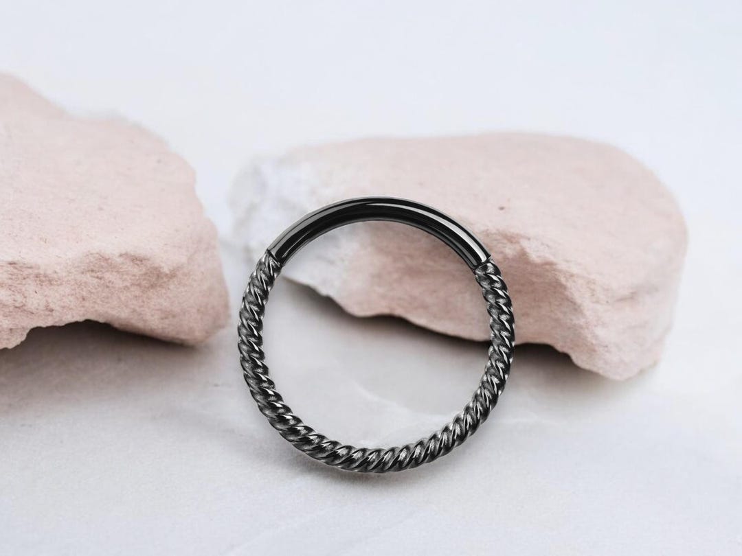 16g Black Septum Hoop Ring, Twisted Rope Style Hinged Hoop Segment Septum Clicker Ring Piercing ...