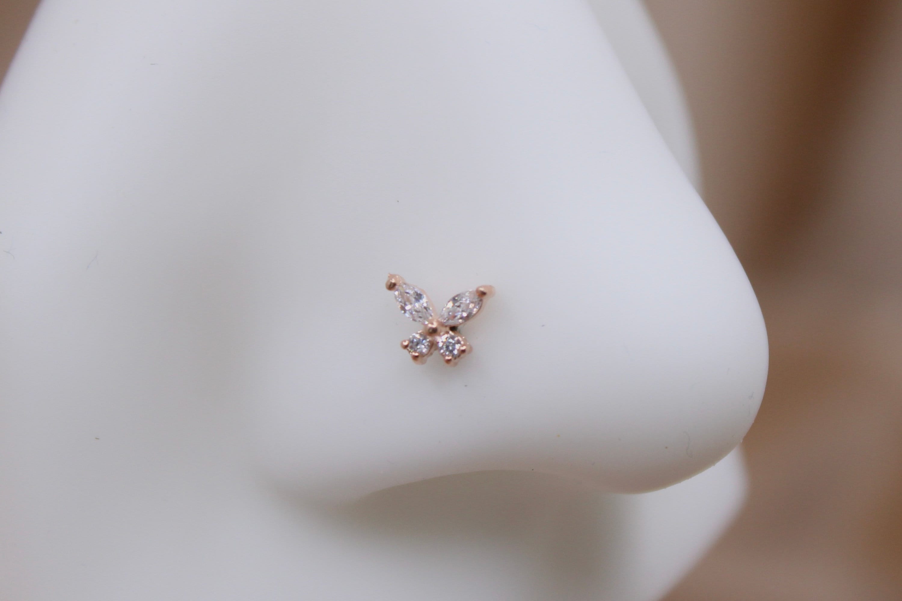 Dainty Butterfly Nose Ring, L Shape Butterfly Nose Stud Ring, Nose Piercing Jewelry, 20g Nose ...