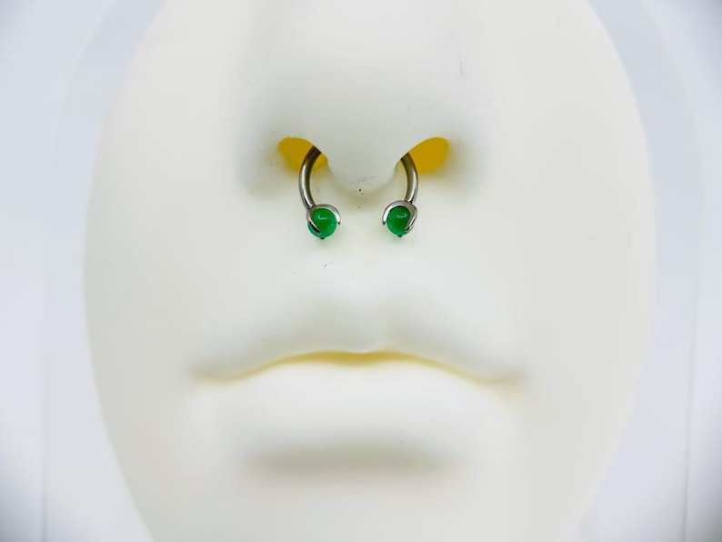 Implant Grade Titanium Natural Stone Jade Green Horseshoe Hoop Ring ...