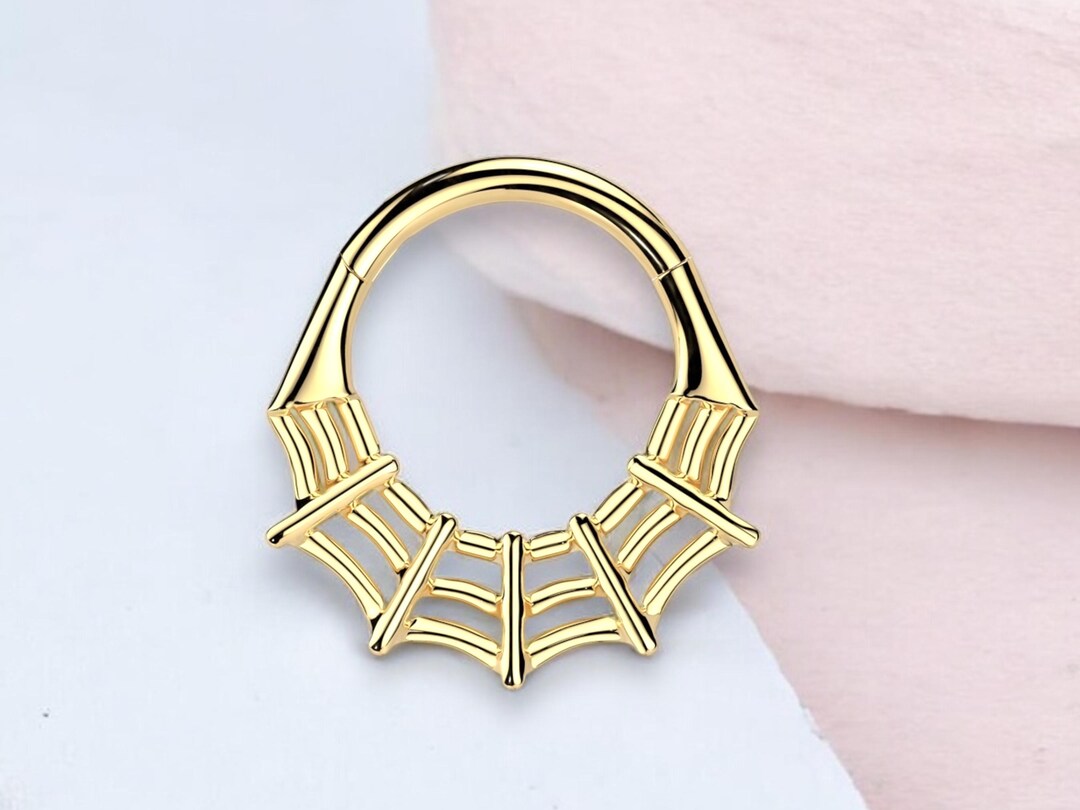 16G Spider Web Septum Clicker Ring, Gold Hinged Segment Septum Hoop ...