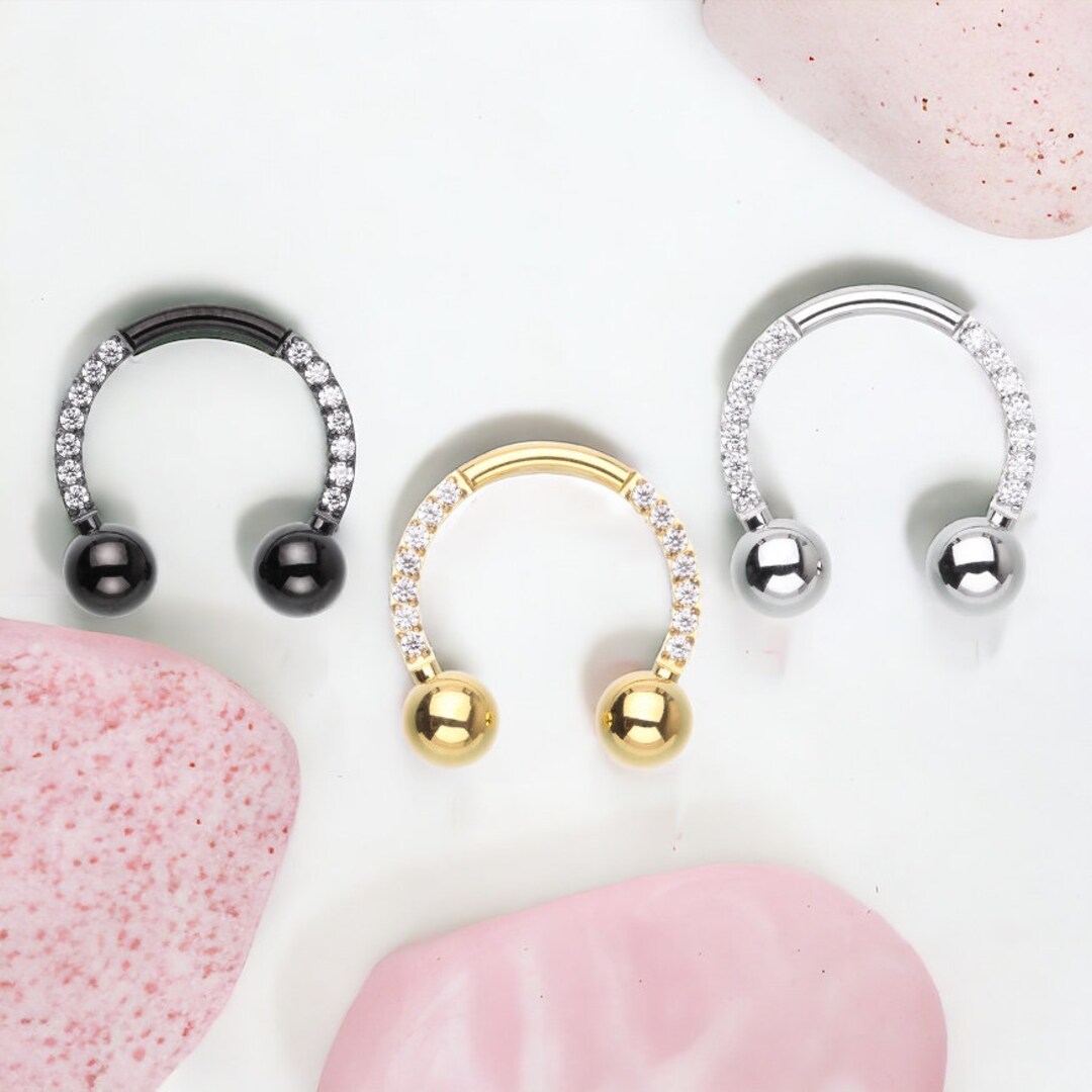 16g Titanium Septum Ring With Multi-gems, CZ Horseshoe Circular Septum ...