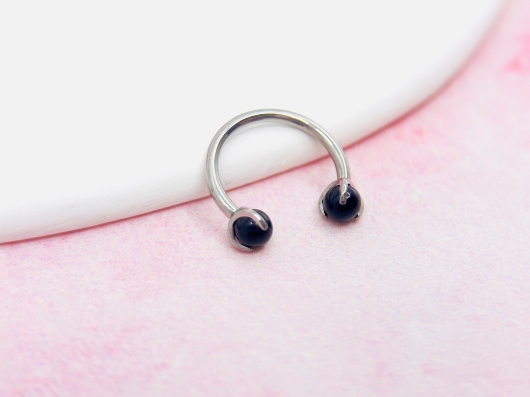 Implant Grade Titanium Natural Stone Black Horseshoe Hoop Ring ...