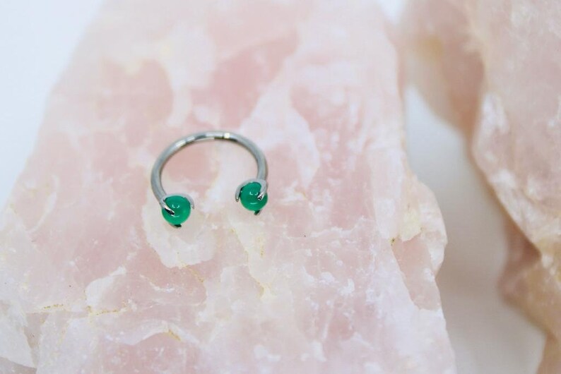 Implant Grade Titanium Natural Stone Jade Green Horseshoe Hoop Ring ...