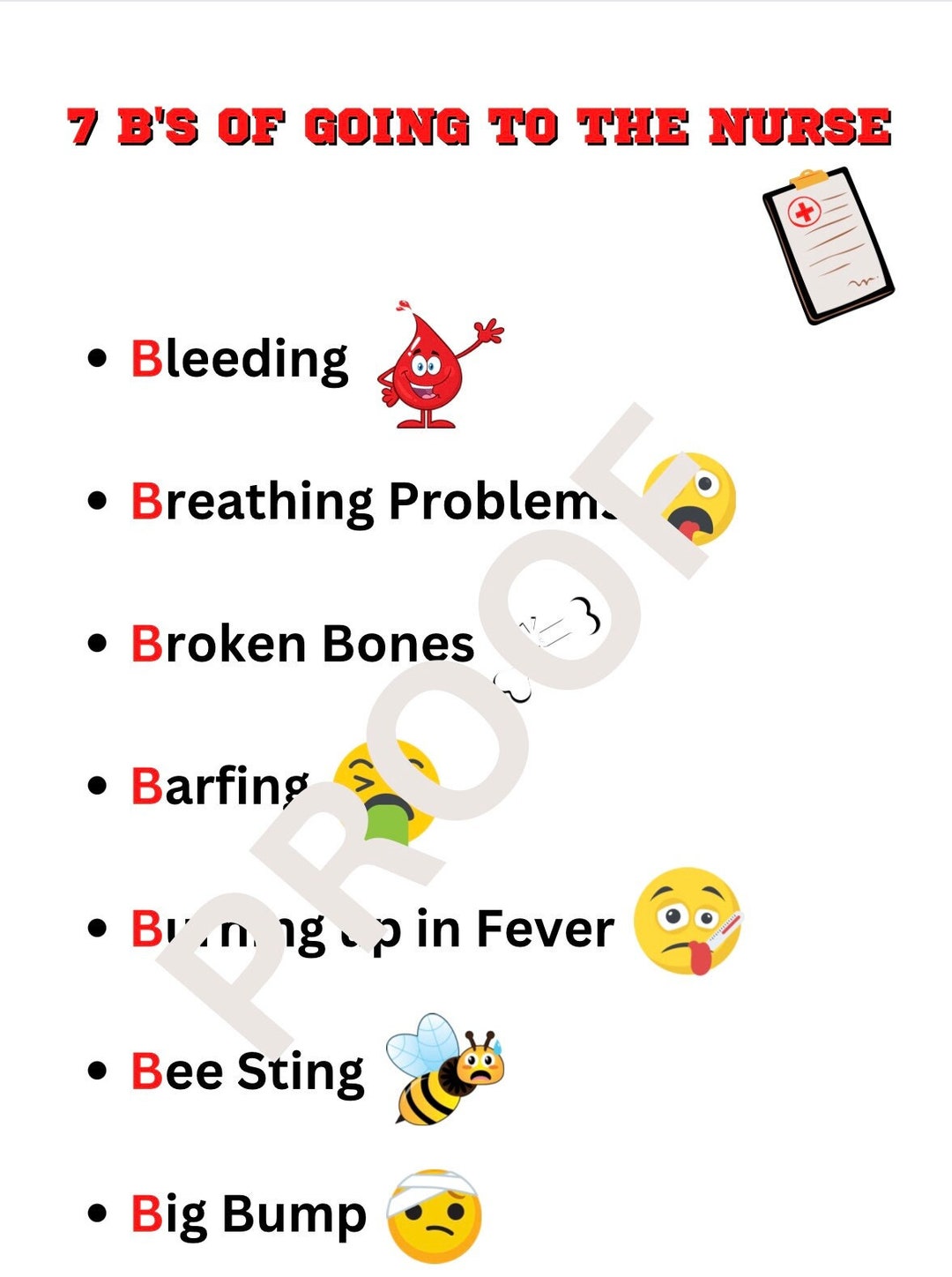 7 B’s of Going to the Nurse - Etsy