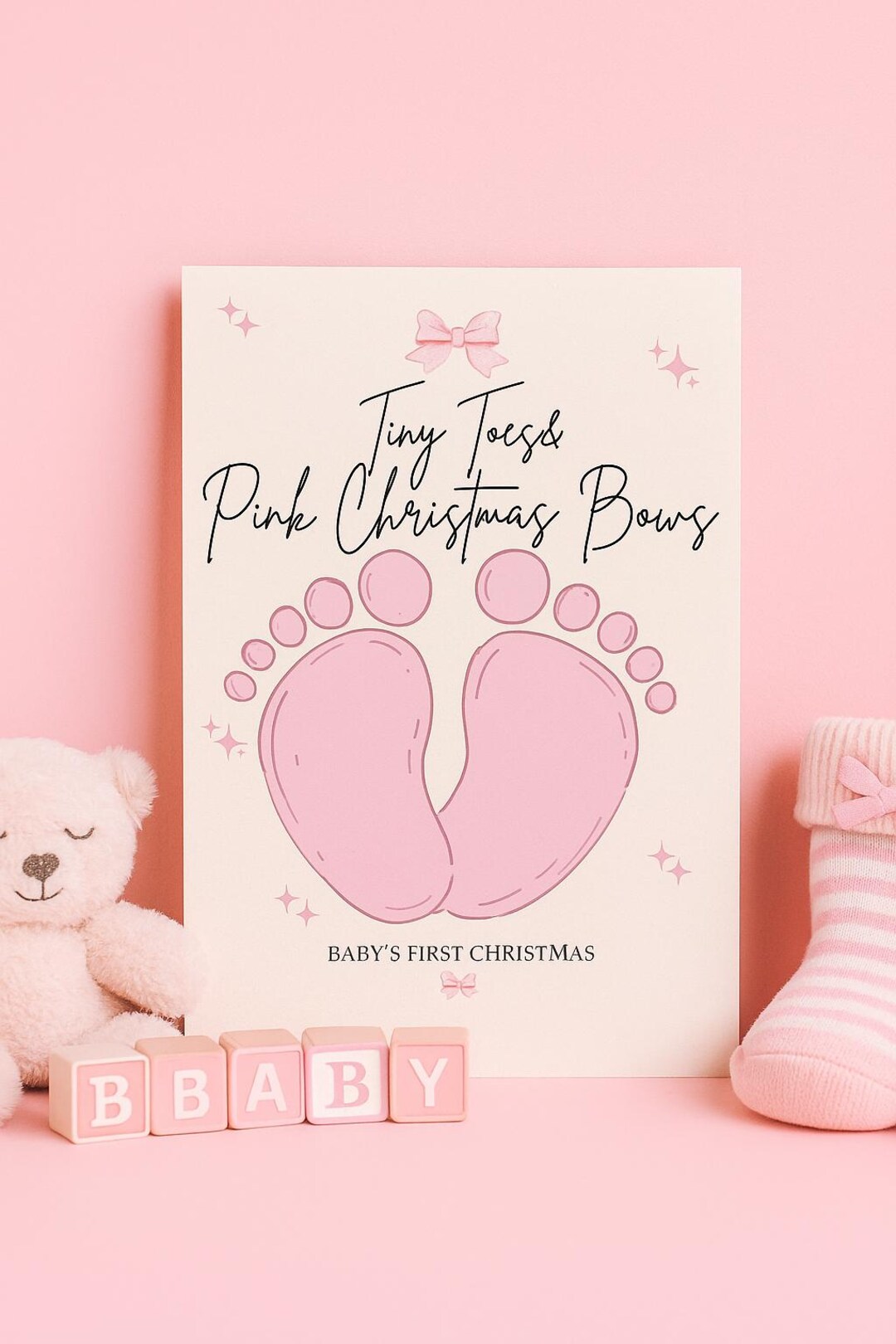 Pink Baby Feet Christmas Card | Baby’s First Christmas | Printable 5x7 ...