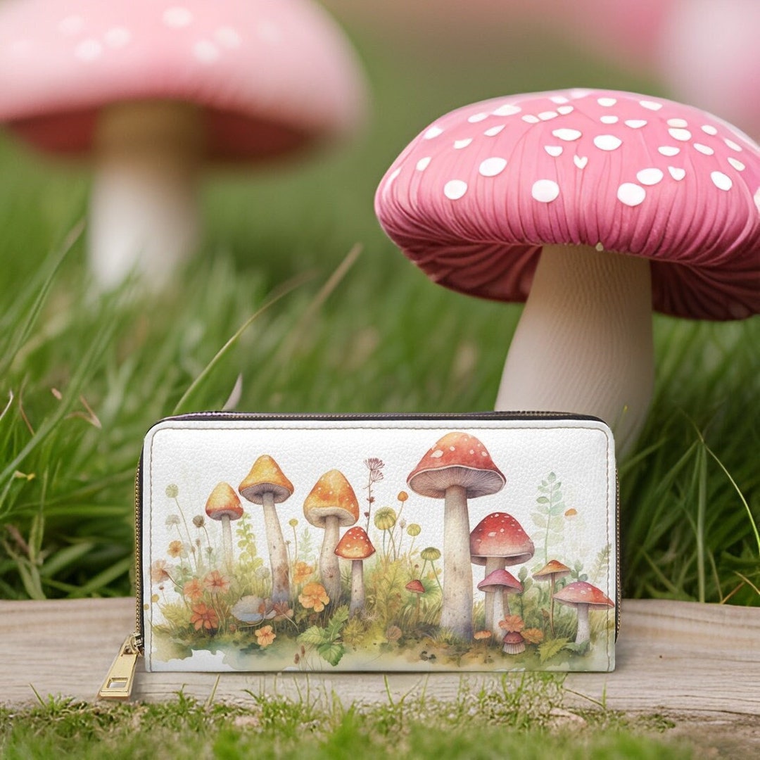 Zipper Wallet Mushroom Print Watercolor Design, Coin Purse, Cottage ...
