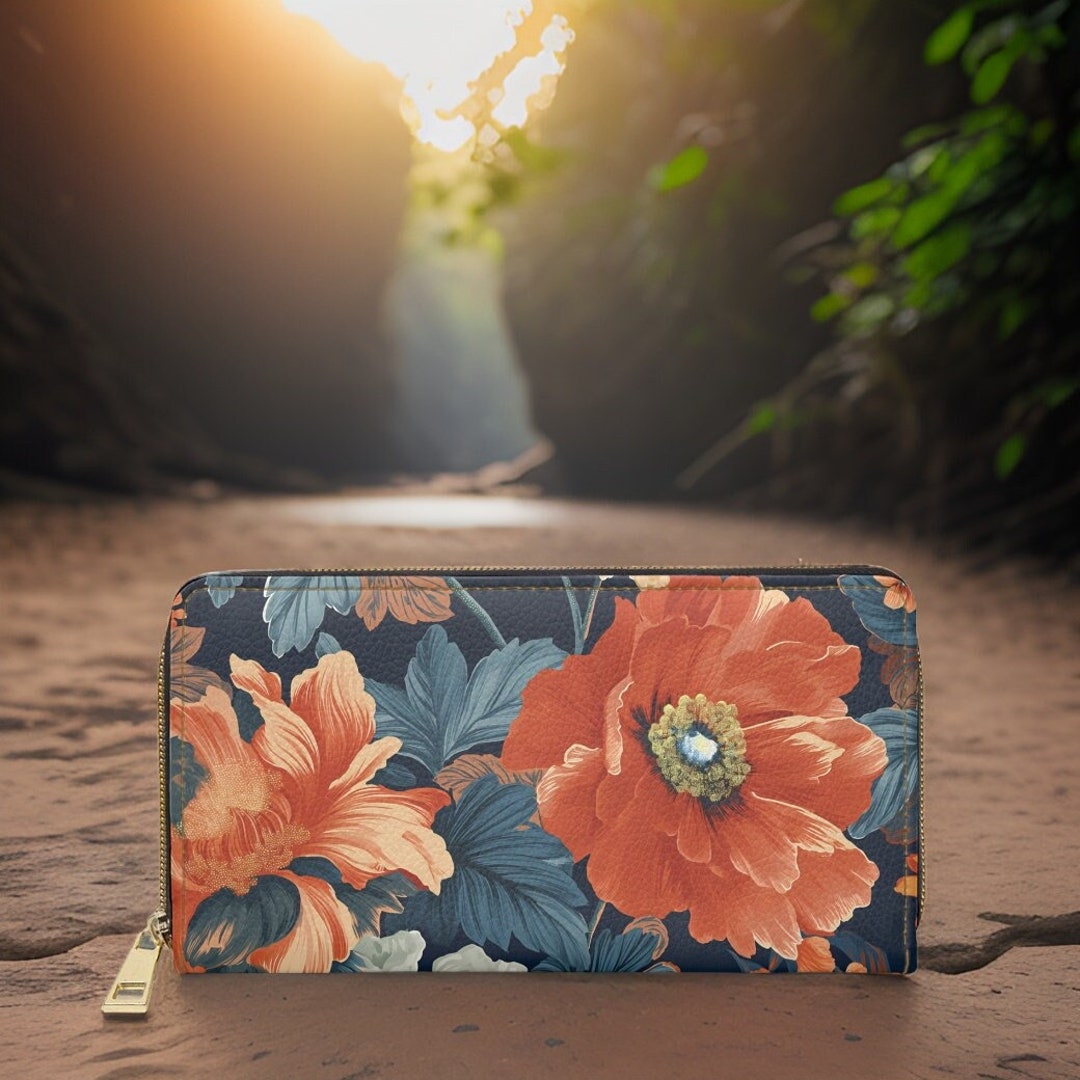 Tropical Floral Wallet Floral Textile, Floral Leather Wallet, Women's ...