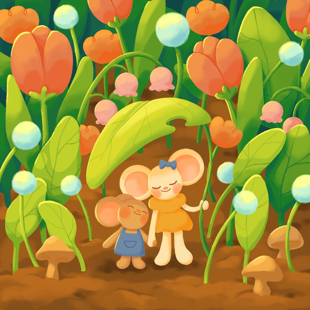 Garden Mice Art Print Illustration Wall Decor Cute Animals Flowers - Etsy