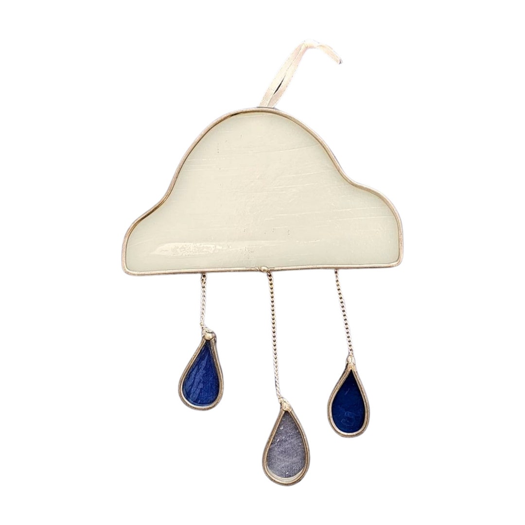 Stained Glass Storm Cloud With Rain Drops Suncatcher Ornament, Thinking ...