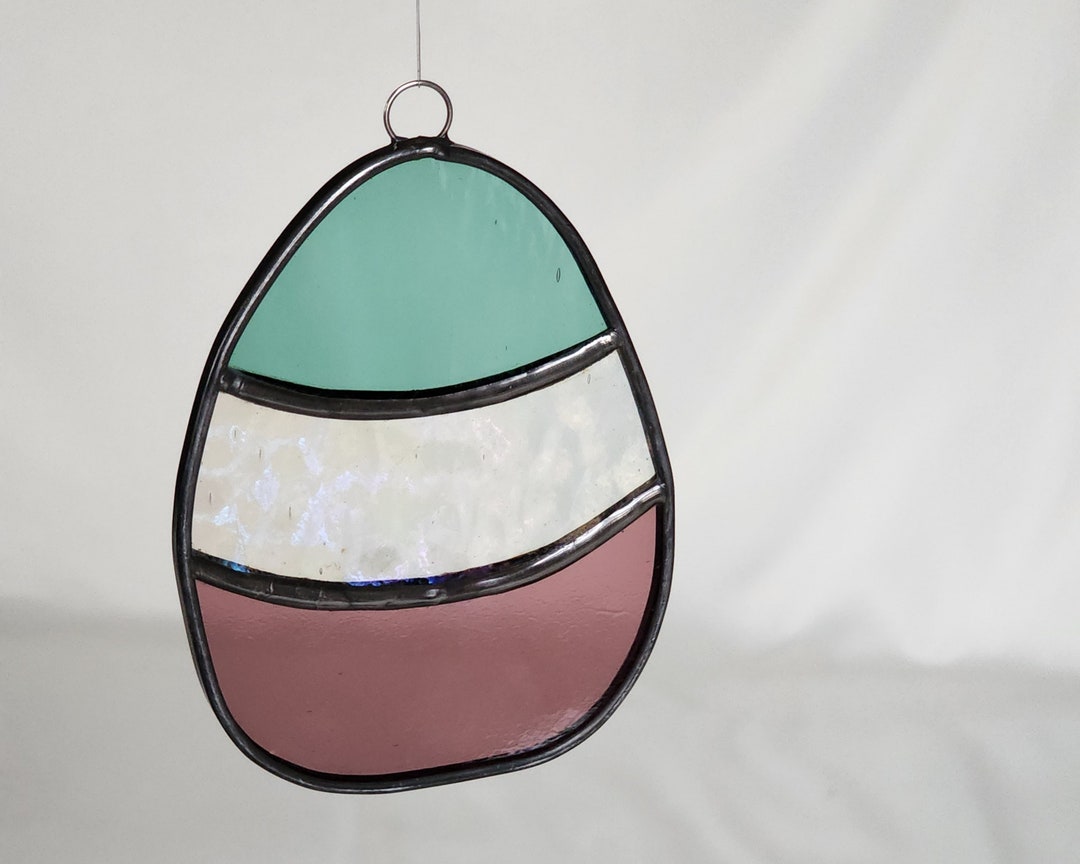 Easter Egg Stained Glass Suncatcher in Teal Clear Iridescent and Rose ...