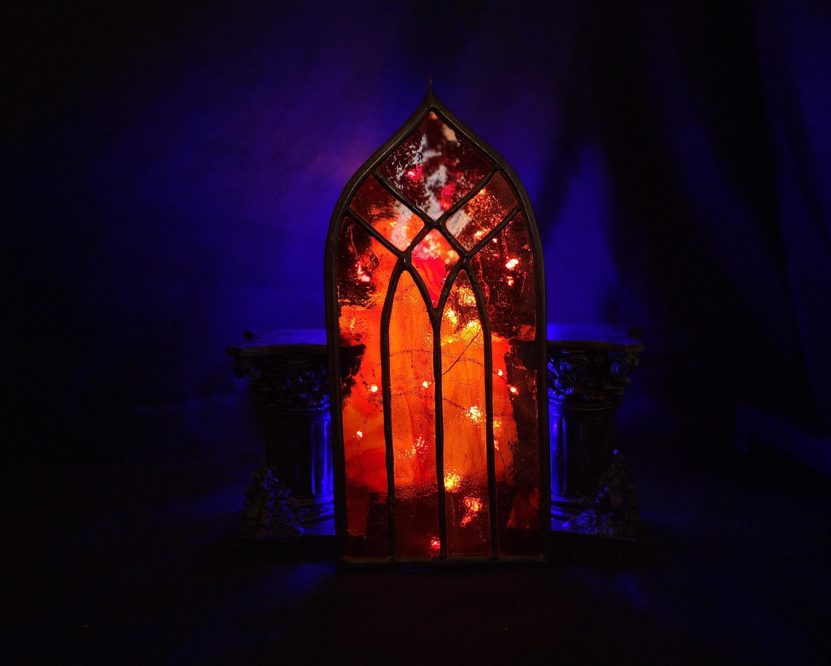 Gothic Window Stained Glass Sun Catcher, Spooky Halloween Haunted House ...