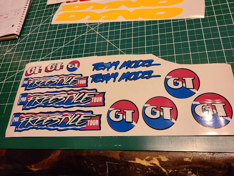 BMX GT FREESTYLE PRO TOUR TEAM MODEL DECAL SET 86 87 88 89