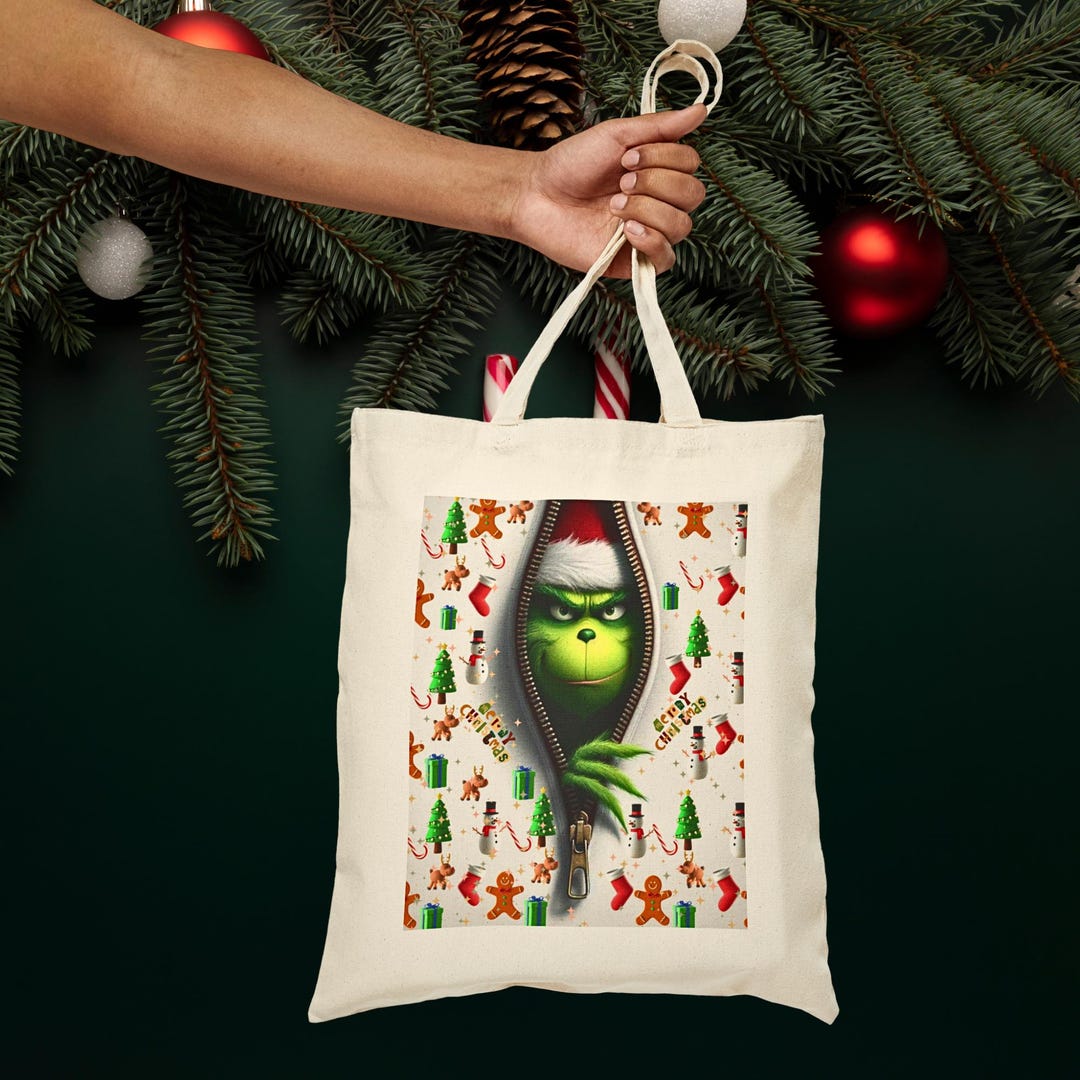 Grinch Cotton Canvas Tote Bag for Christmas, Holiday Shopping Bag ...