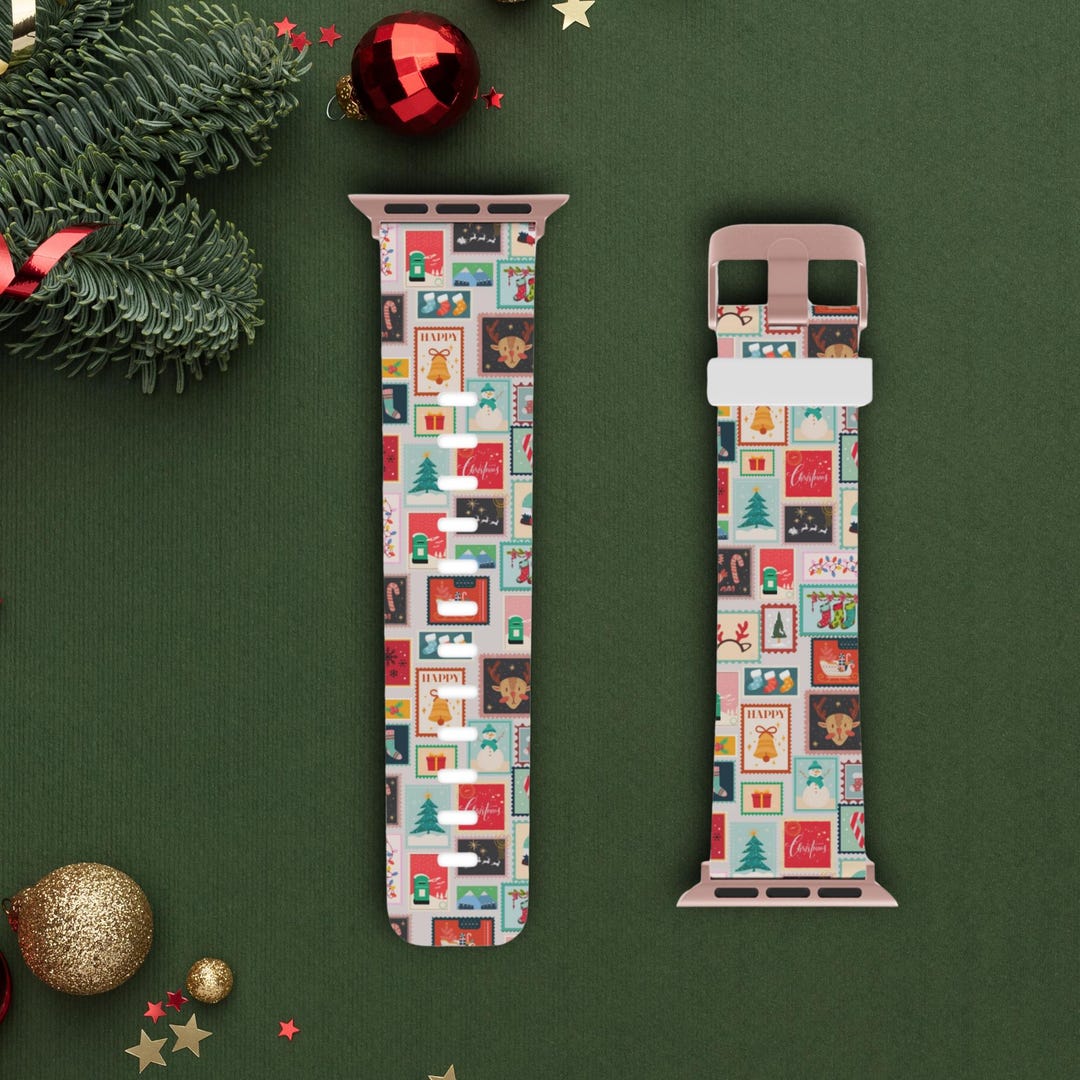 New Year Postage Stamp Design Apple Watch Band, Holiday Strap for Watch ...
